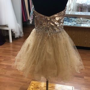 Kiss Kiss | Dresses | Gold Prom Dress With Sequins And Sheer | Poshmark